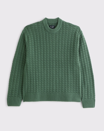 Men's Oversized Checkered Stitch Crew Sweater | Men's Clearance ...