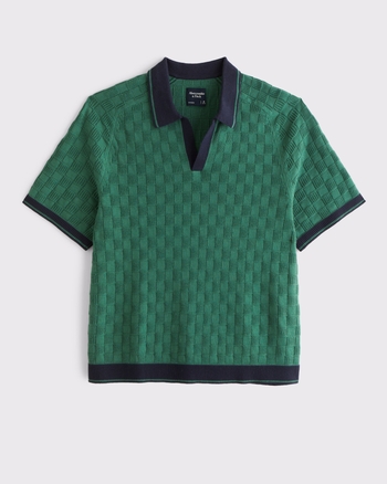 Hombre Polo de cuello de pico corto con punto de cuadros Polo | Hombre Liquidación | Abercrombie.com