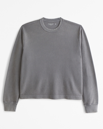 Men's Long-Sleeve Grid Waffle Cropped Tee | Men's Tops | Abercrombie.com