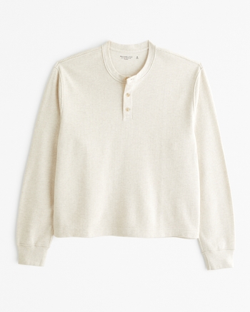 Men's Long-Sleeve Grid Waffle Cropped Henley Tee | Men's Sale ...