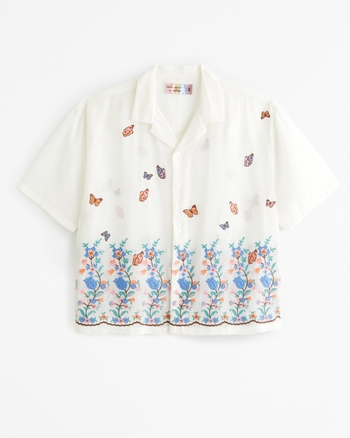 Men's Pride Camp Collar Cropped Sheer Embroidered Shirt | Men's ...
