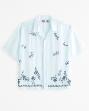 Men's Pride Camp Collar Cropped Sheer Embroidered Shirt | Men's ...