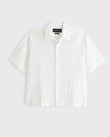 Mens Short Sleeve Cropped Textured Button Up Shirt Mens Clearance
