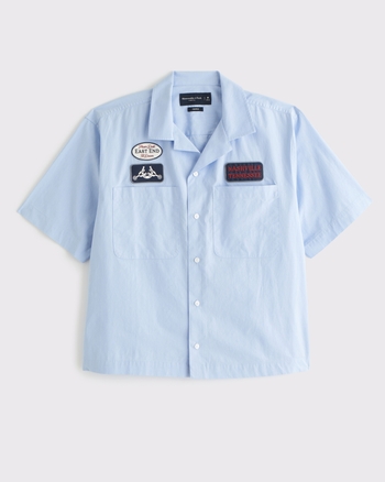 Men's Short-Sleeve Cropped Graphic Workwear Button-Up Shirt | Men's ...