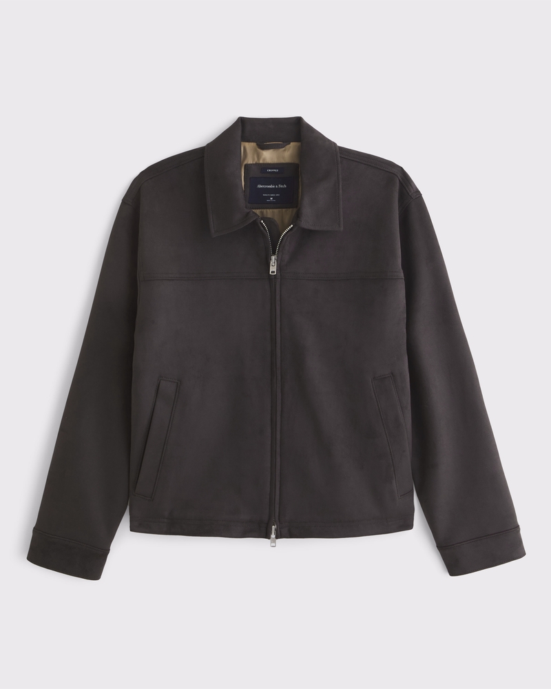 Men's Lightweight Cropped Vegan Suede Easy Zip Jacket Men's Lightweight Cropped Vegan Suede Easy Zip Jacket