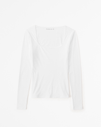 Women's Soft Matte Seamless Long-Sleeve Tuckable Squareneck Top | Women's Tops | Abercrombie.com