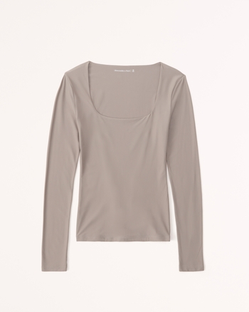 Women's Soft Matte Seamless Long-Sleeve Tuckable Squareneck Top | Women's Clearance ...