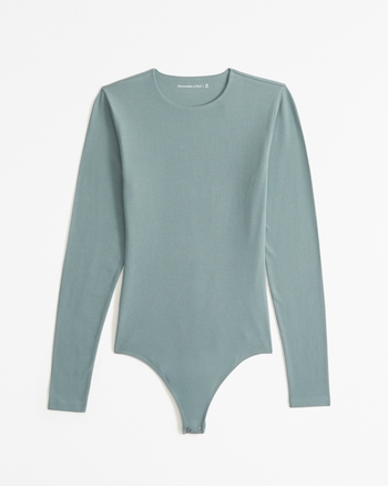 Women's Long-Sleeve Cotton-Blend Seamless Fabric Crew Bodysuit | Women ...