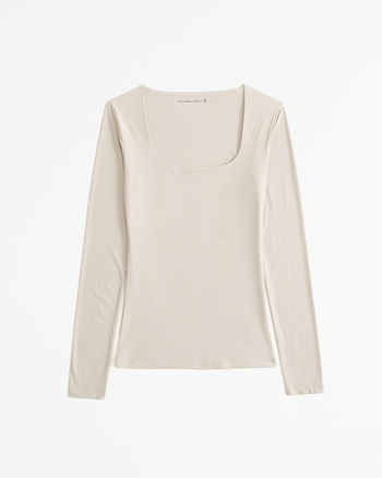 Women's Soft Matte Seamless Long-Sleeve Tuckable Squareneck Top | Women's Clearance ...