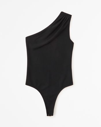 Womens Crepe Asymmetrical One Shoulder Bodysuit Womens Clearance