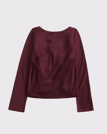 Women's Long-Sleeve Satin Cowl-Back Top | Women's Clearance ...