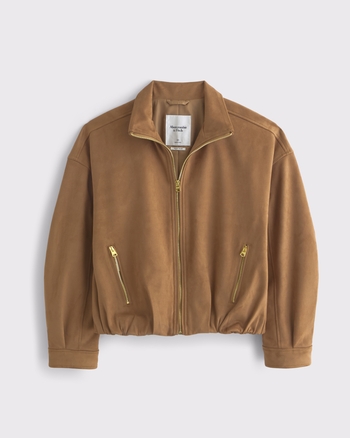 Women's Bubble Hem Vegan Suede Bomber Jacket | Women's Coats & Jackets ...