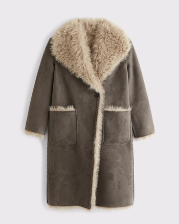 Women's Vegan Suede Shearling Reversible Coat | Women's Coats & Jackets ...