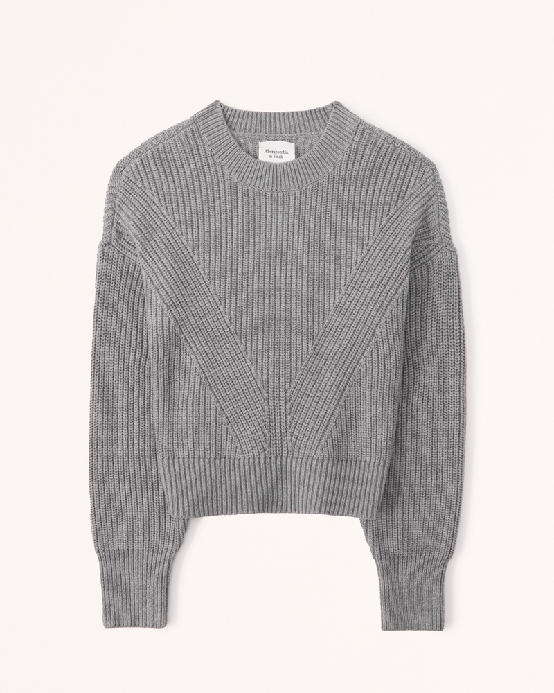 Mujer Suéter clásico con cuello redondo de tela de canalé | Mujer ...