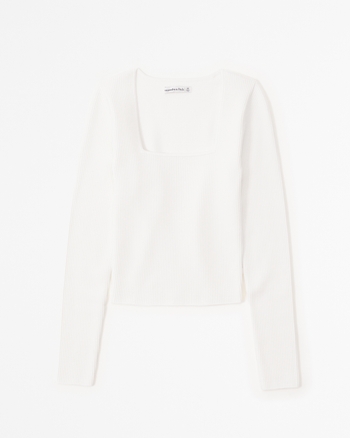 Women's Long-Sleeve Ottoman Squareneck Top | Women's Clearance | Abercrombie.com