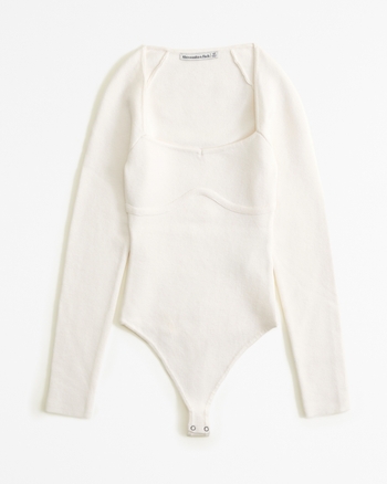 Women's Long-Sleeve Sweetheart Sweater Bodysuit | Women's Clearance ...