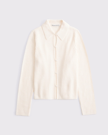 Women's Pearl Button Collared Cardigan | Women's Clearance ...