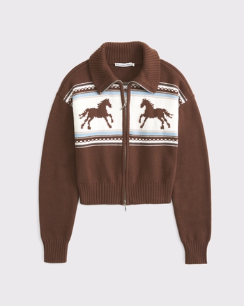 Mujer Double Zipper Western Collared Cardigan | Mujer Prendas ...