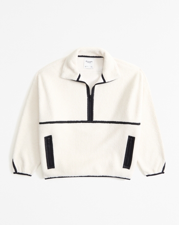 Women's Vegan Leather Trim Sherpa Half-Zip | Women's Clearance | Abercrombie.com