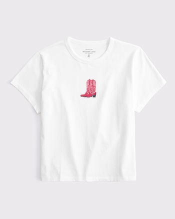 Mujer Camiseta ajustada de manga corta con estampa de botas rojas ...