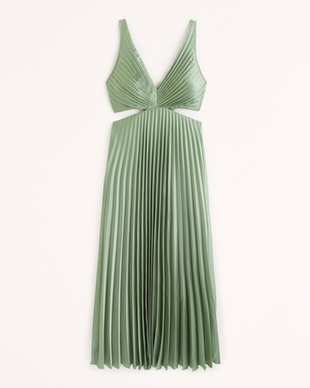 Womens Satin Pleated Cutout Maxi Dress Womens Clearance