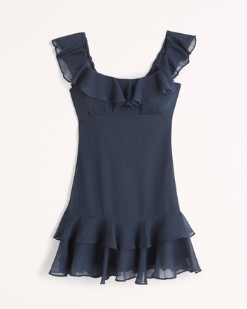 Women's Crinkle Textured Ruffle Mini Dress | Women's Clearance ...