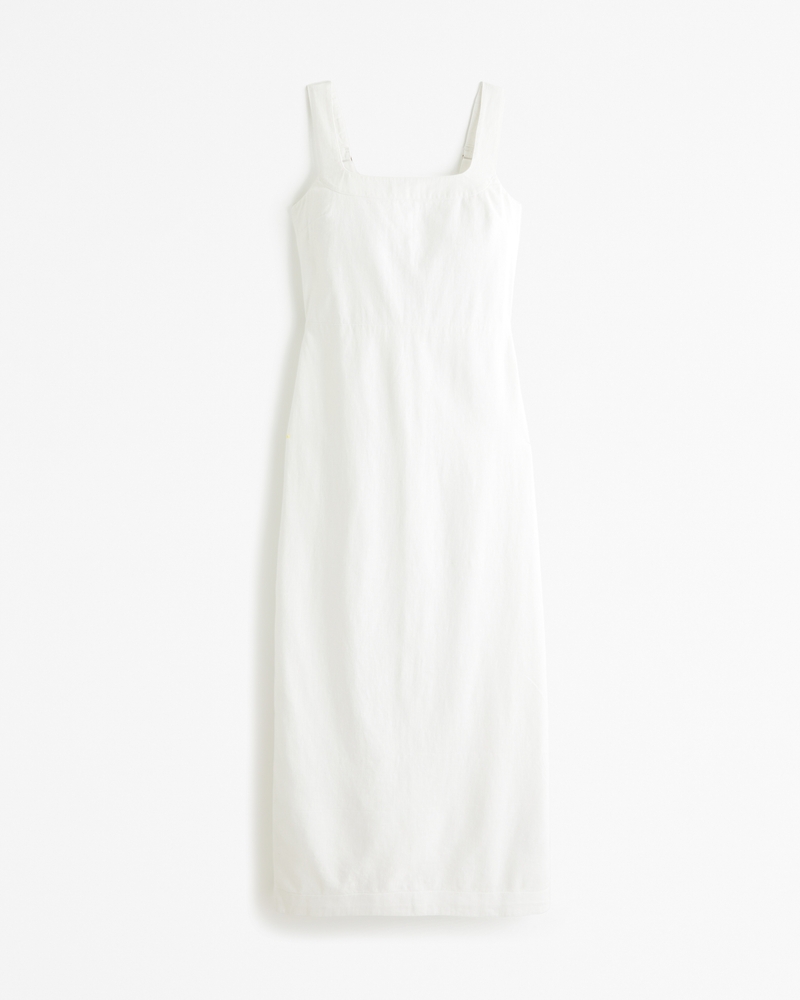 Women's Linen-Blend Squareneck Column Midi Dress | Women's Clearance ...