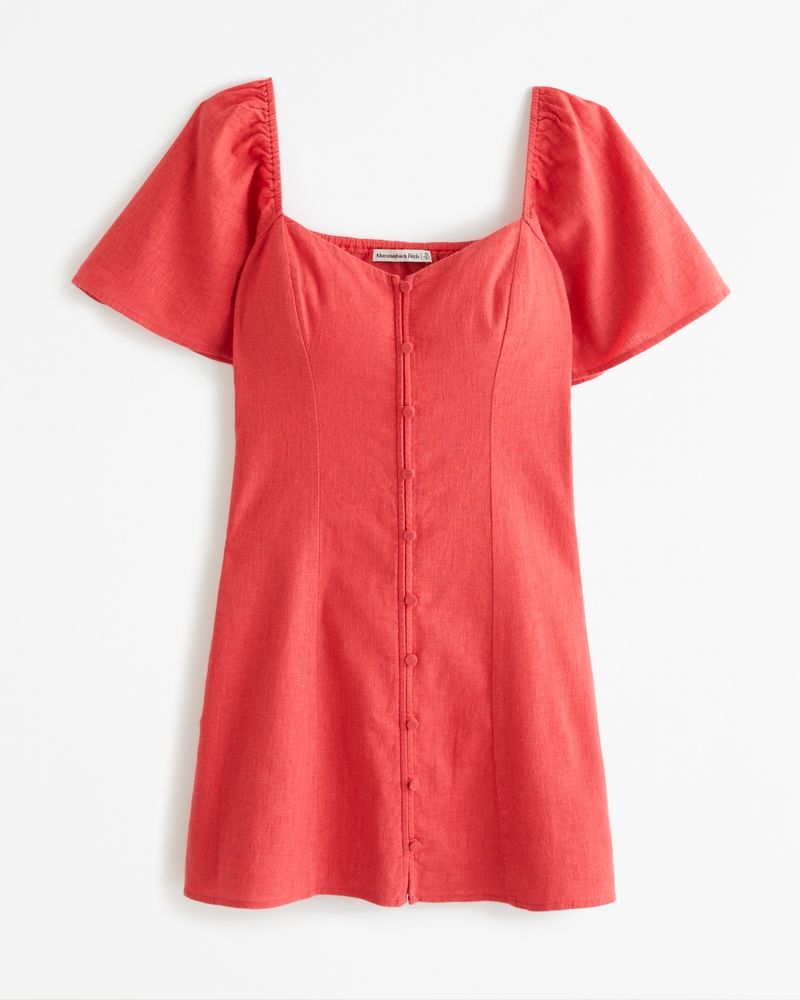 Women's Linen-Blend Button-Through Mini Dress | Women's Clearance ...